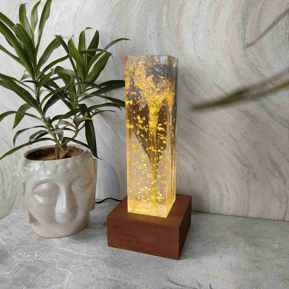 Beautiful Transparent Resin Flower Preserved LED Lamp