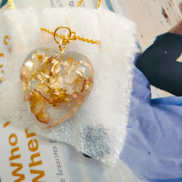 Golden White Flower Resin Heart Pendant | Custom Epoxy Jewelry for ...