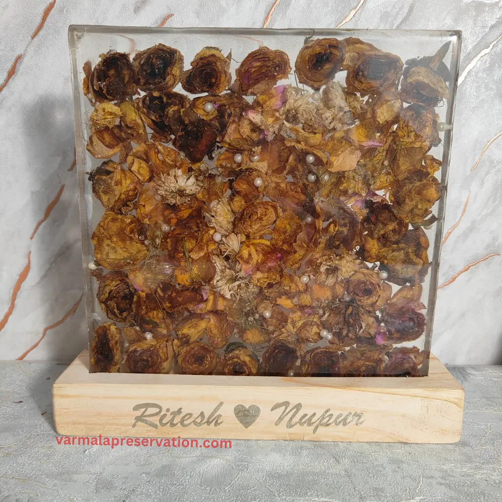 Square Resin Varmala Preservation LED Lamp (10x10 Inch Transparent ...