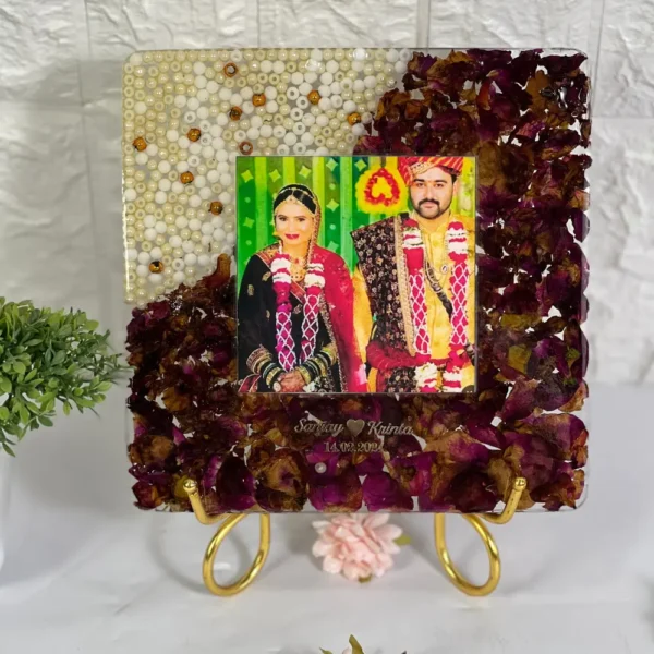 Buy Personalise Sqaure Resin Frame Preserve Varmala With Pearl
